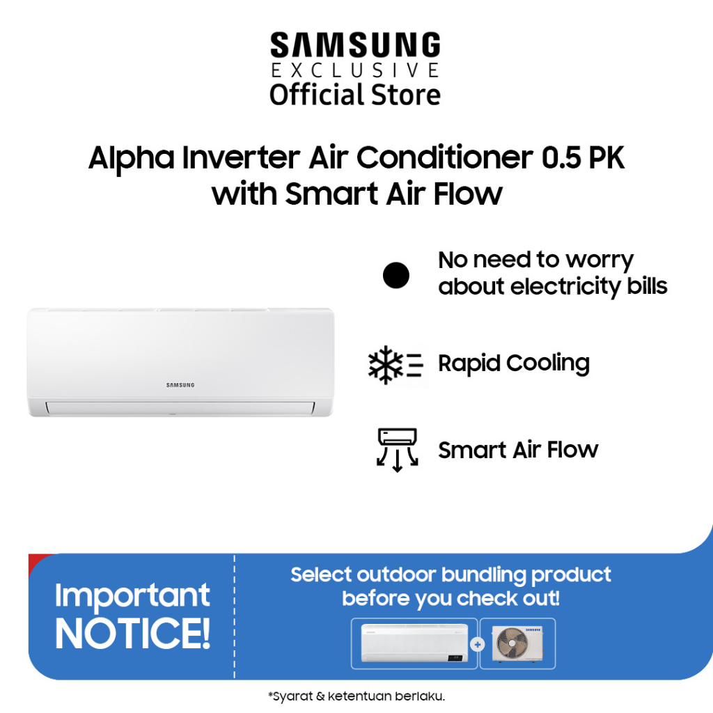 Jual Samsung Alpha Inverter AC 0.5 PK | Smart Air Flow | Fast Cool | AC ...