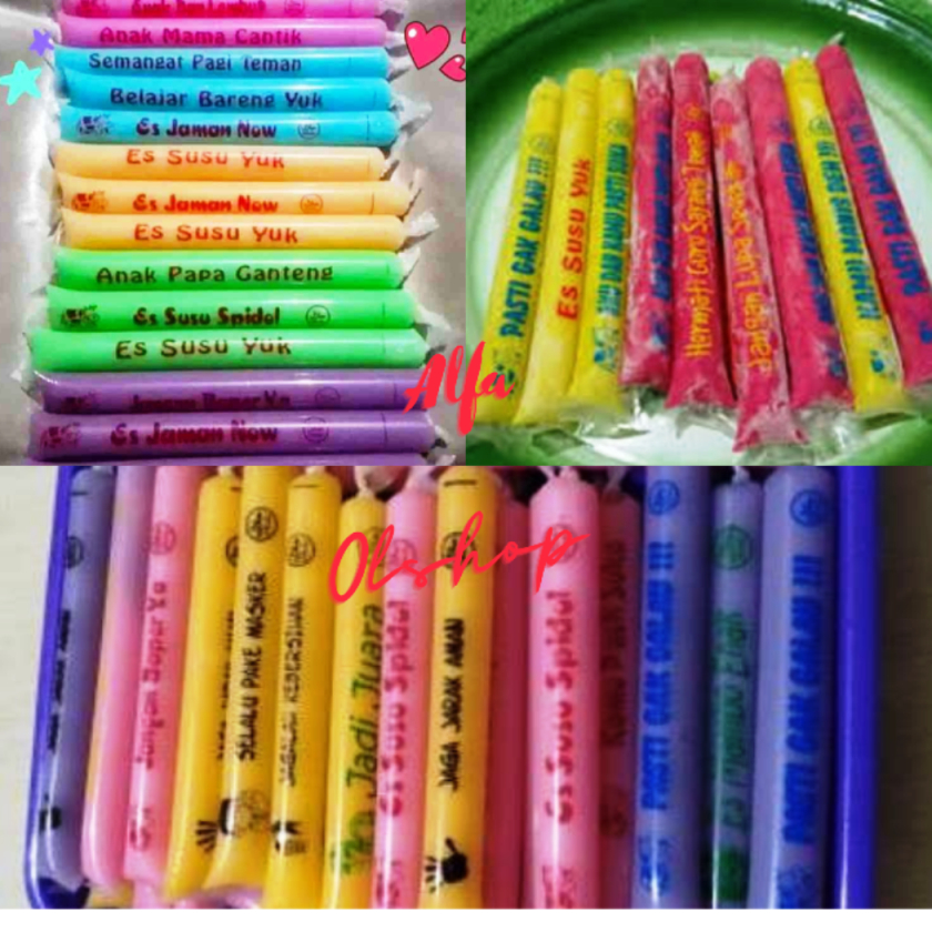 Jual Plastik es mambo sablon 100 pcs ukuran 3 x 23 cm tiap warna murah ...