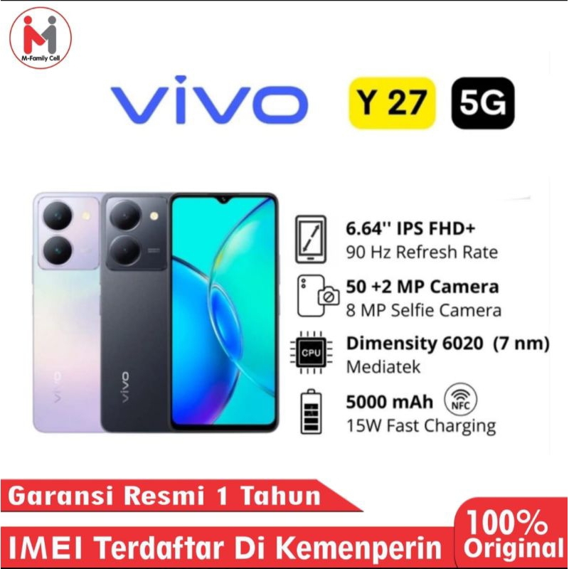 Jual Y27 5G 6/128GB 50MP Camera 44W FlashCharge 5000mAh Battery Terbaru 2023 100% Original ...