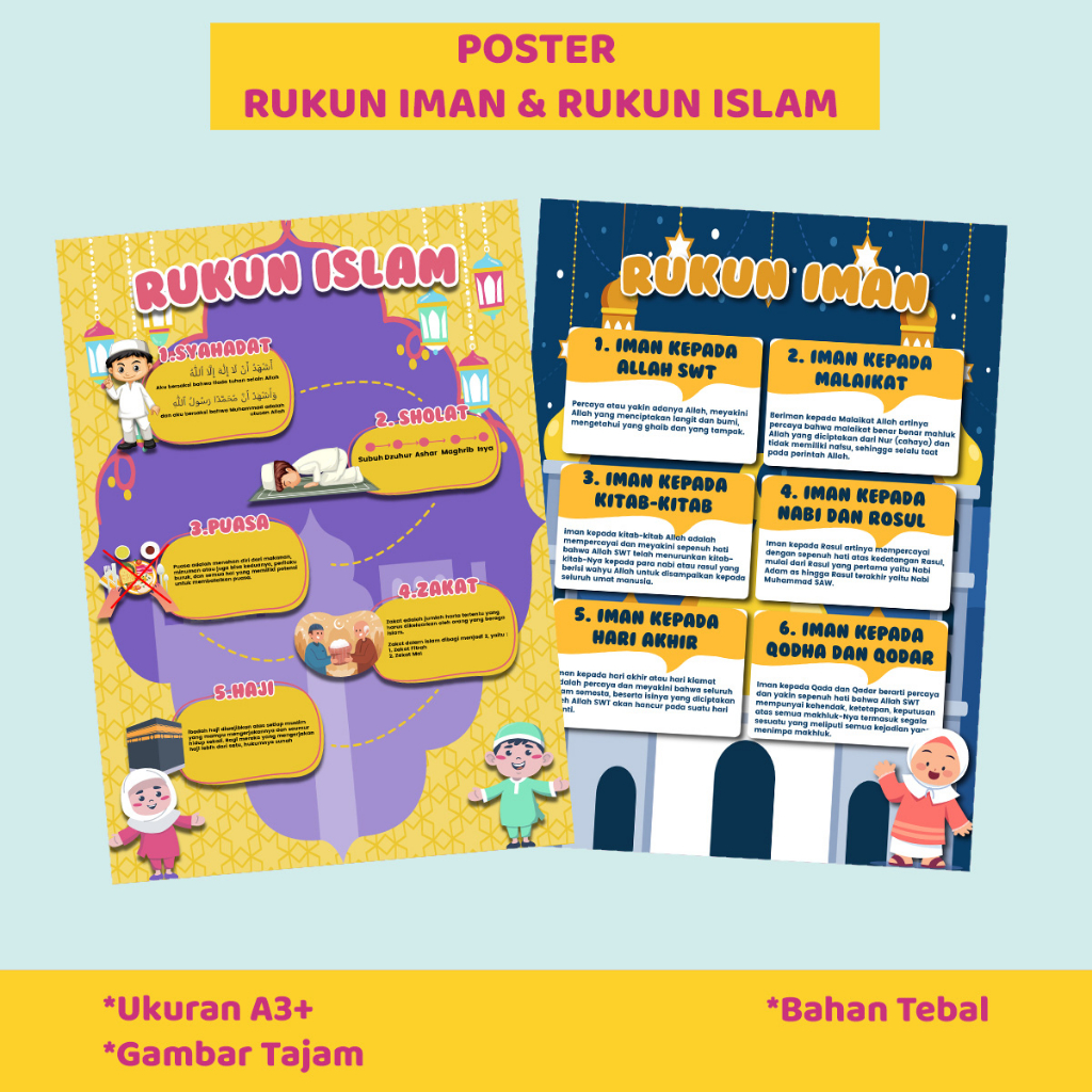Jual POSTER EDUKASI RUKUN IMAN DAN ISLAM / POSTER EDUKASI ANAK MUSLIM ...
