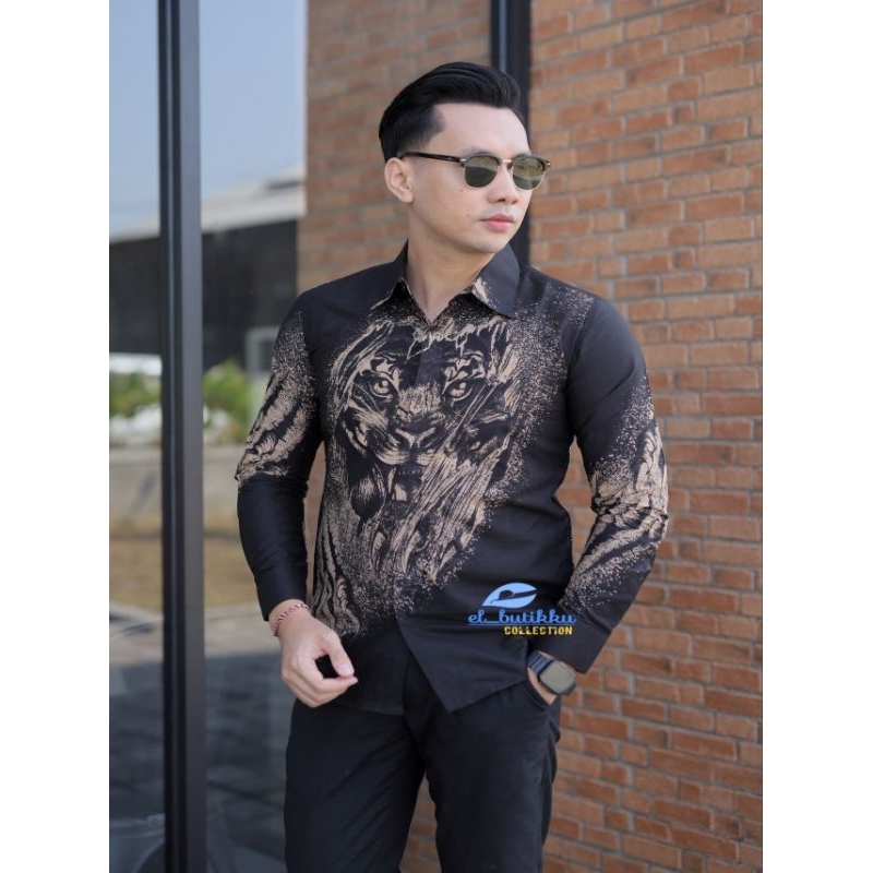 Jual motif macan baju batik pria lengan panjang lapis furing dalam ...
