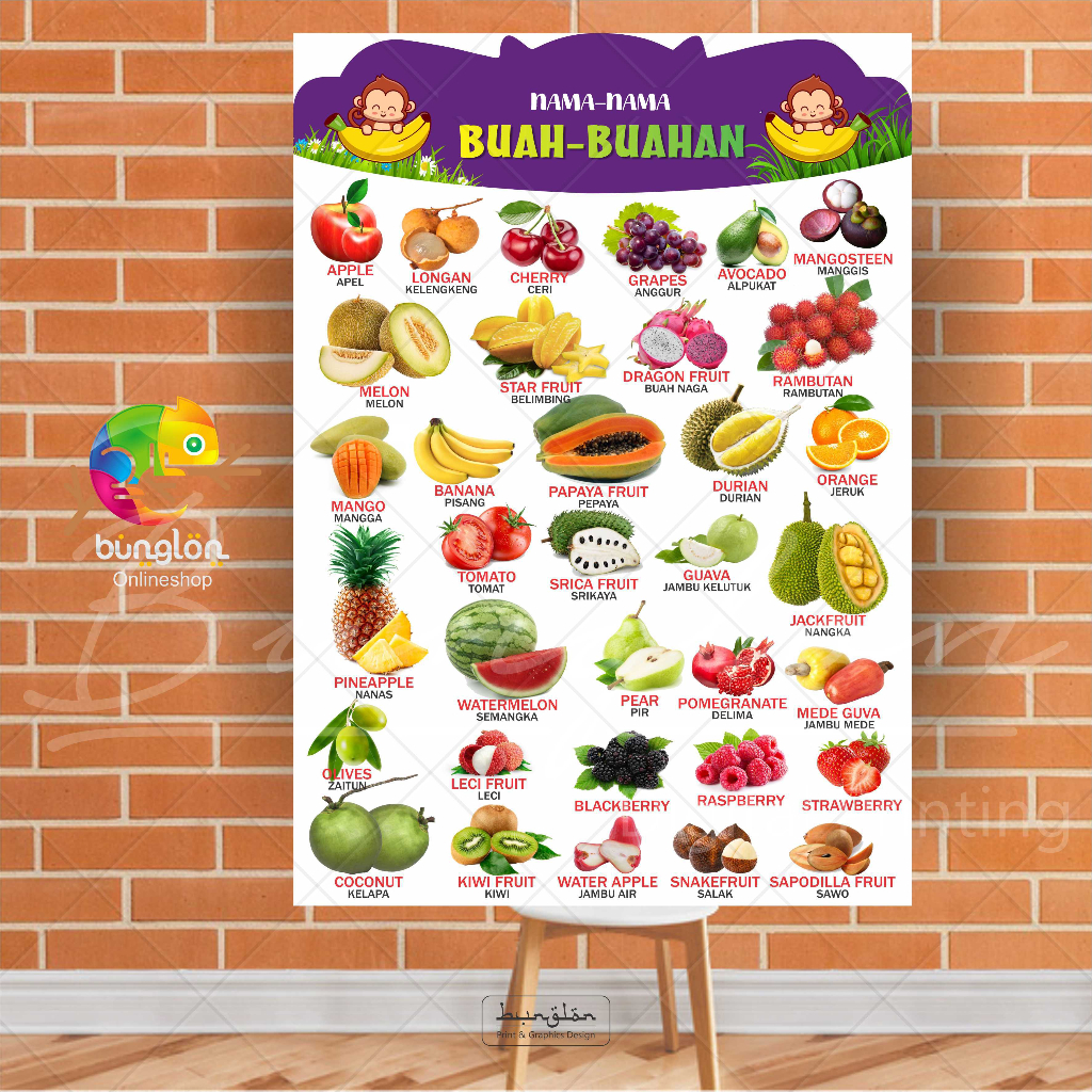 Jual Poster Edukasi Nama Buah-buahan, Poster Peraga Pendidikan | Shopee ...