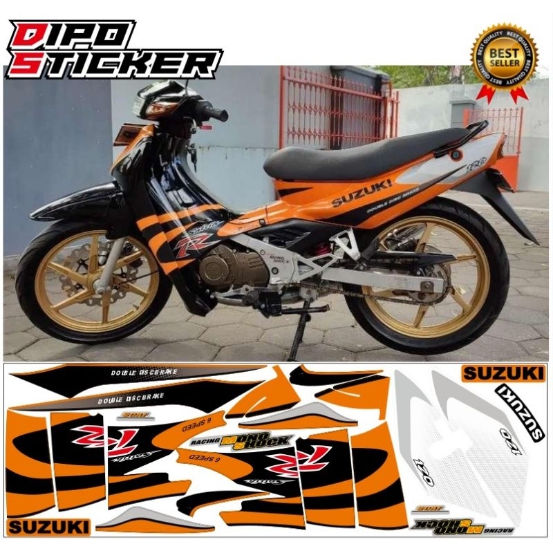 Jual sticker striping Satria 2tak lumba 2002 Oren hitam Laminasi glossy ...