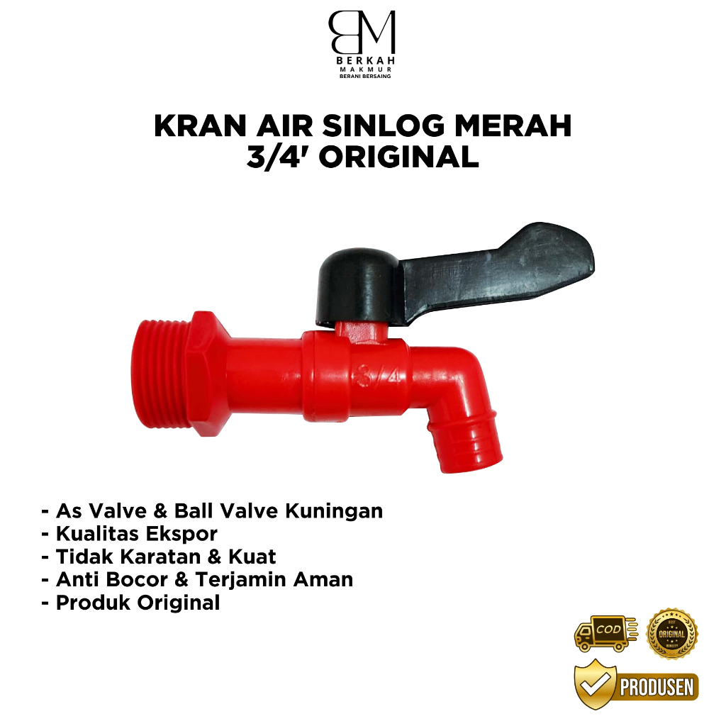 Jual KRAN MERK SINLOG UKURAN 3/4 INCH WARNA MERAH KUALITAS EKSPOR ...