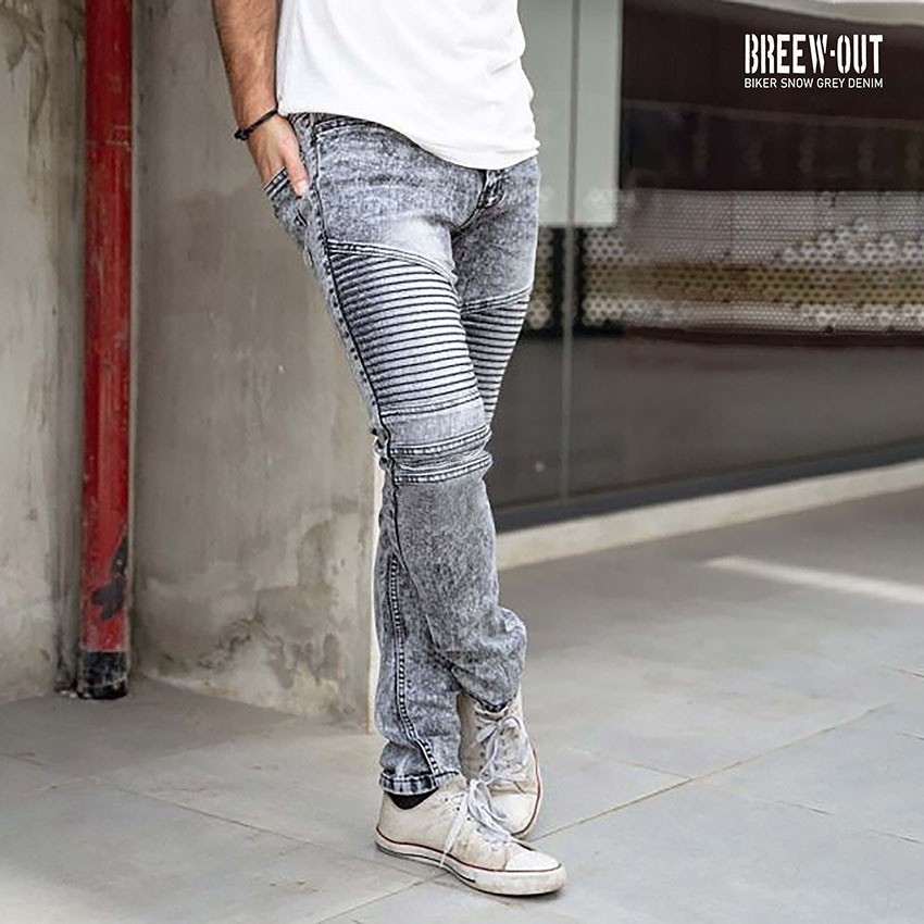 Jual Bikers Soft Jeans Bikers Ripped Snow Wash Denim Premium Jeans ...