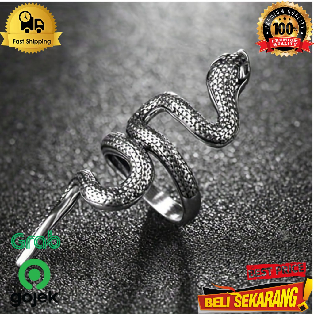 Jual Cincin pria adjustable cincin ular silver terbuka all size fashion ...