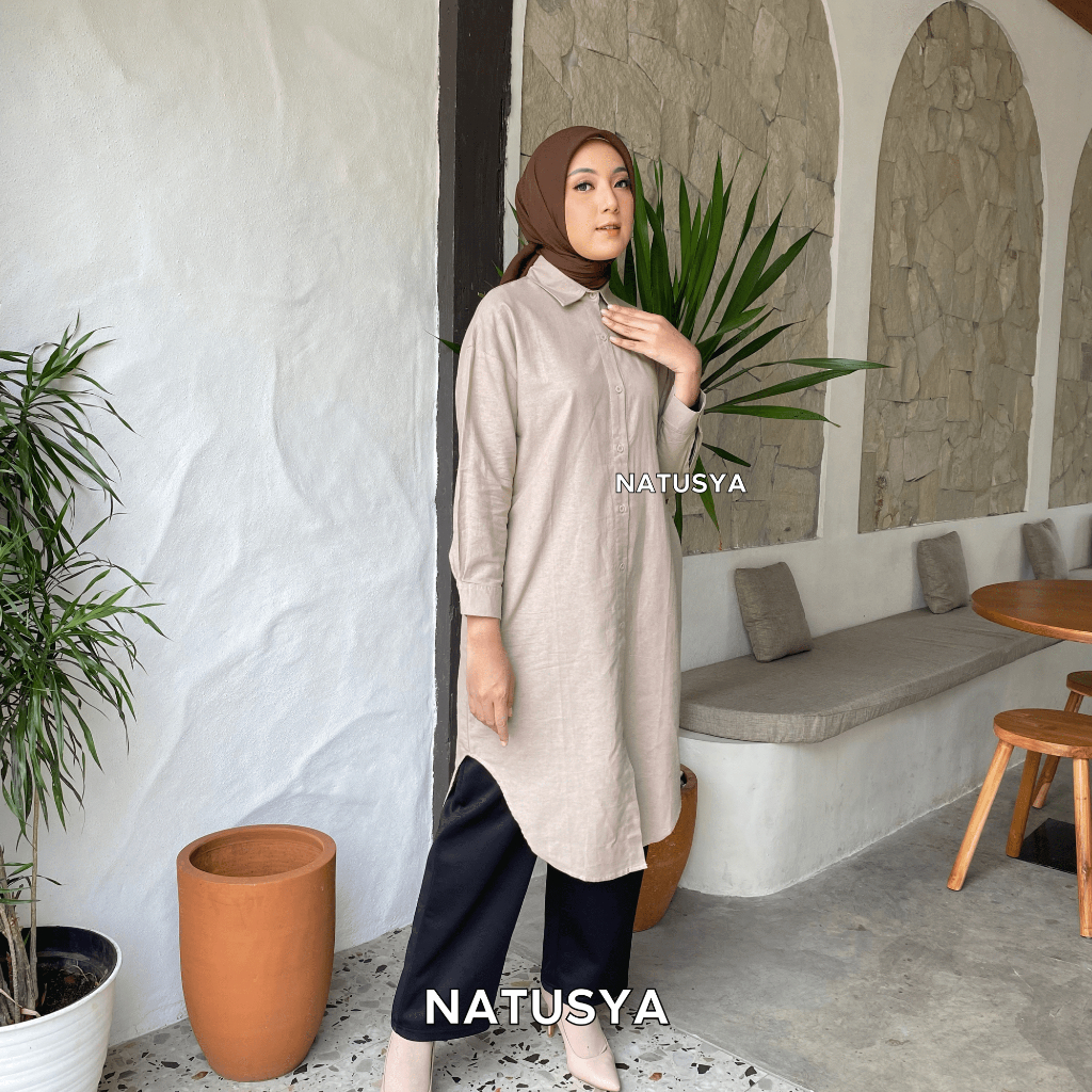 Jual Natusya Long Tunik Wanita Oversize Linen | Shopee Indonesia