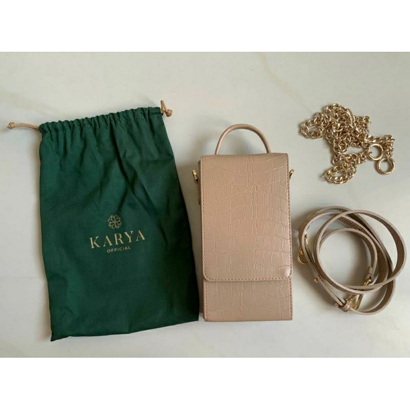 Jual Karya Official Vertical Stiff Bag - Croco Beige (+ Gold Chain ...