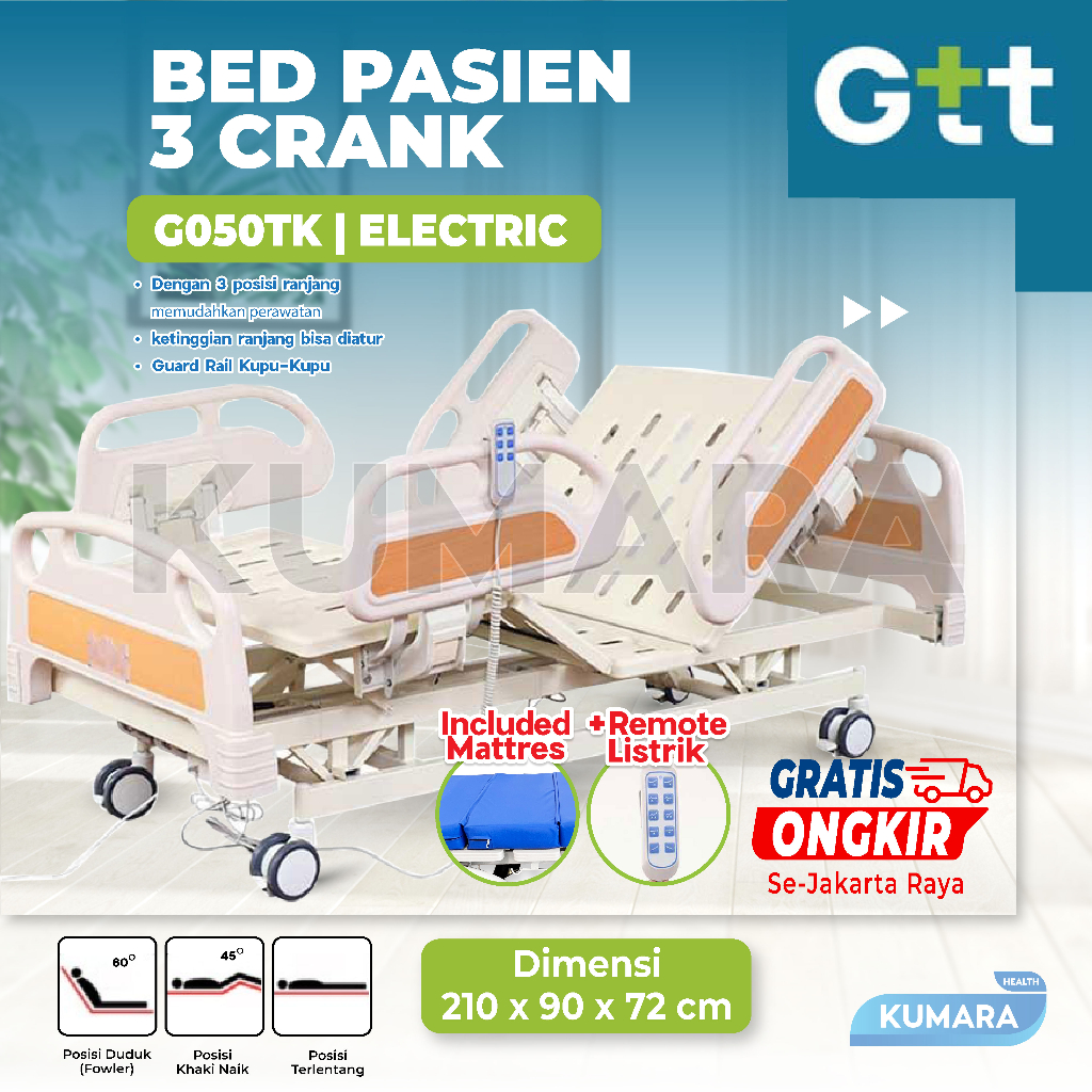 Jual GTT - Hospital Bed 3 Crank Electric G050TK / Bed Pasien / Ranjang ...