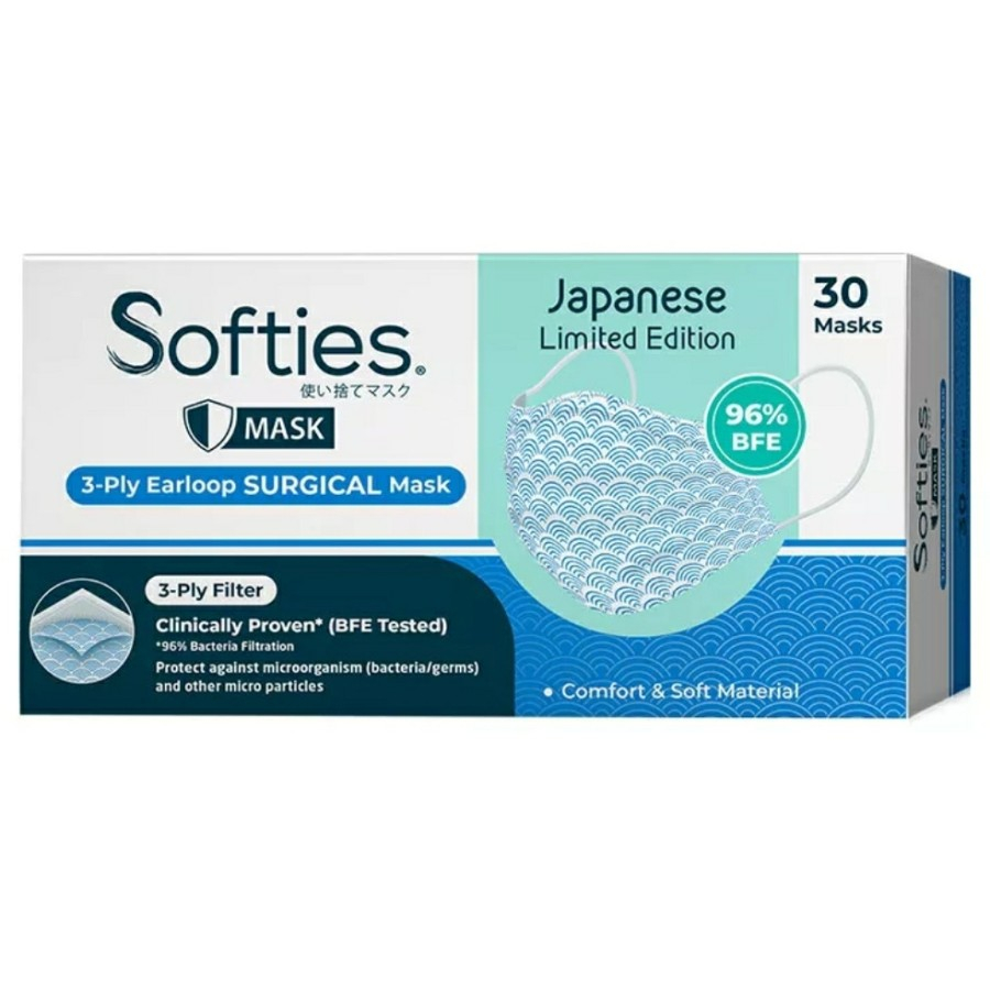 Jual SOFTIES Surgical Mask Earloop 30s isi 30 Masker Medis - JAPANESE ...