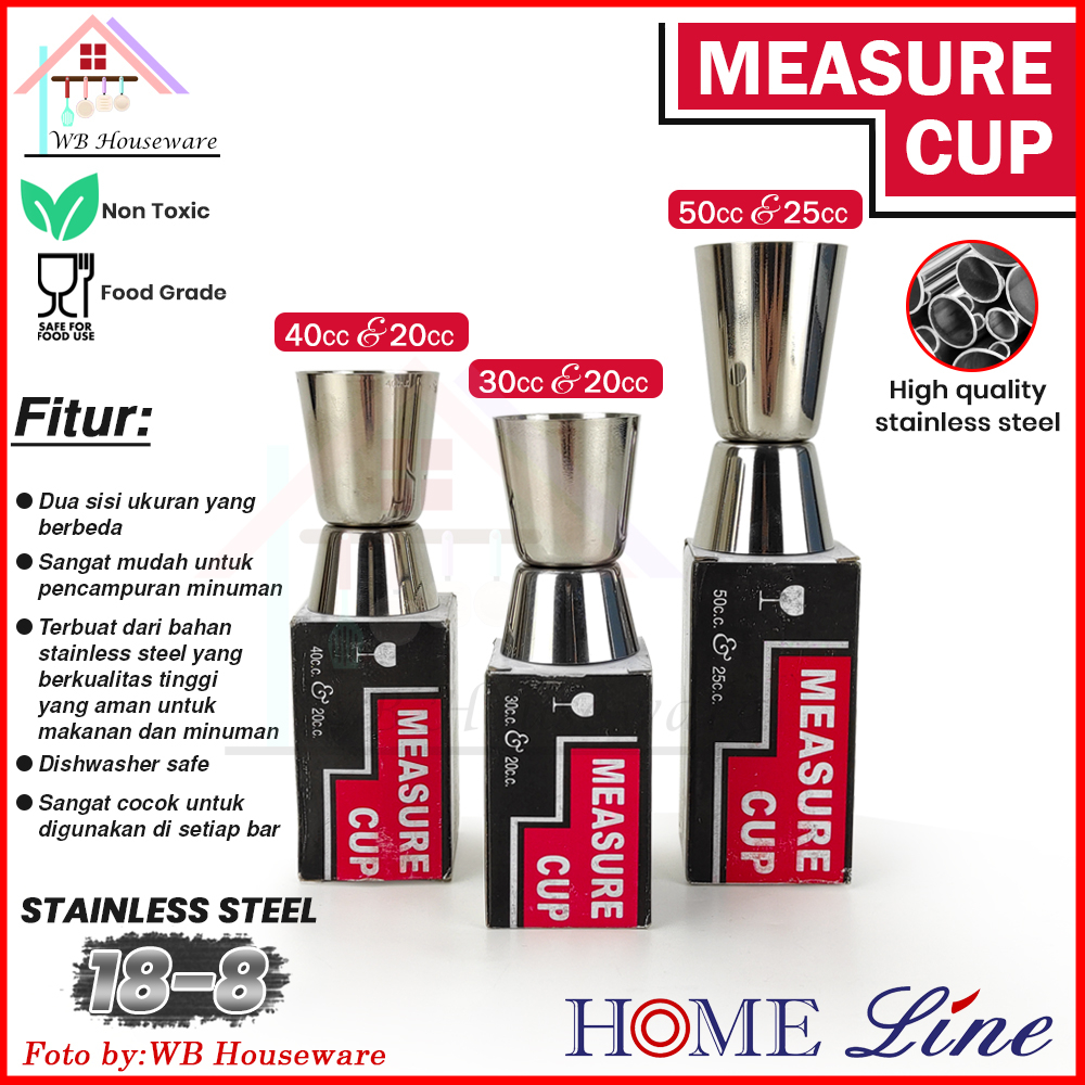 Jual HOME LINE gelas ukur jigger stainless tebal espresso syrup ...
