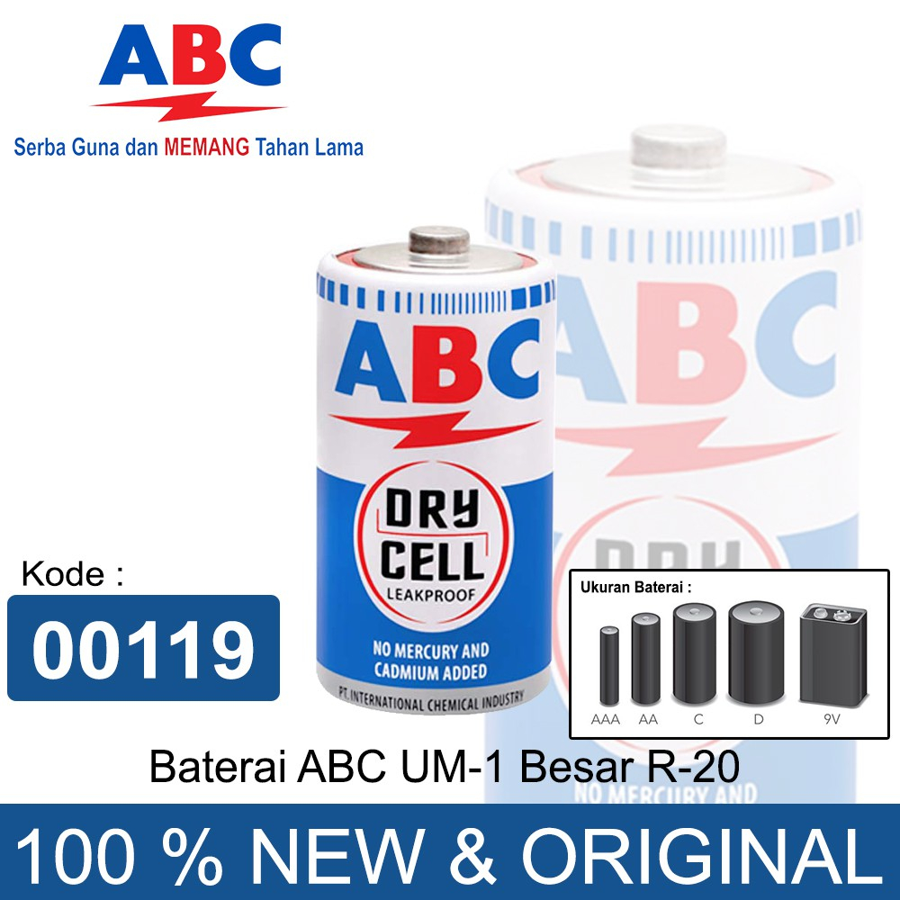 Jual Batu Baterai ABC BIRU R20 Ukuran Besar Batre R20 Battery Biru 1.5V ...