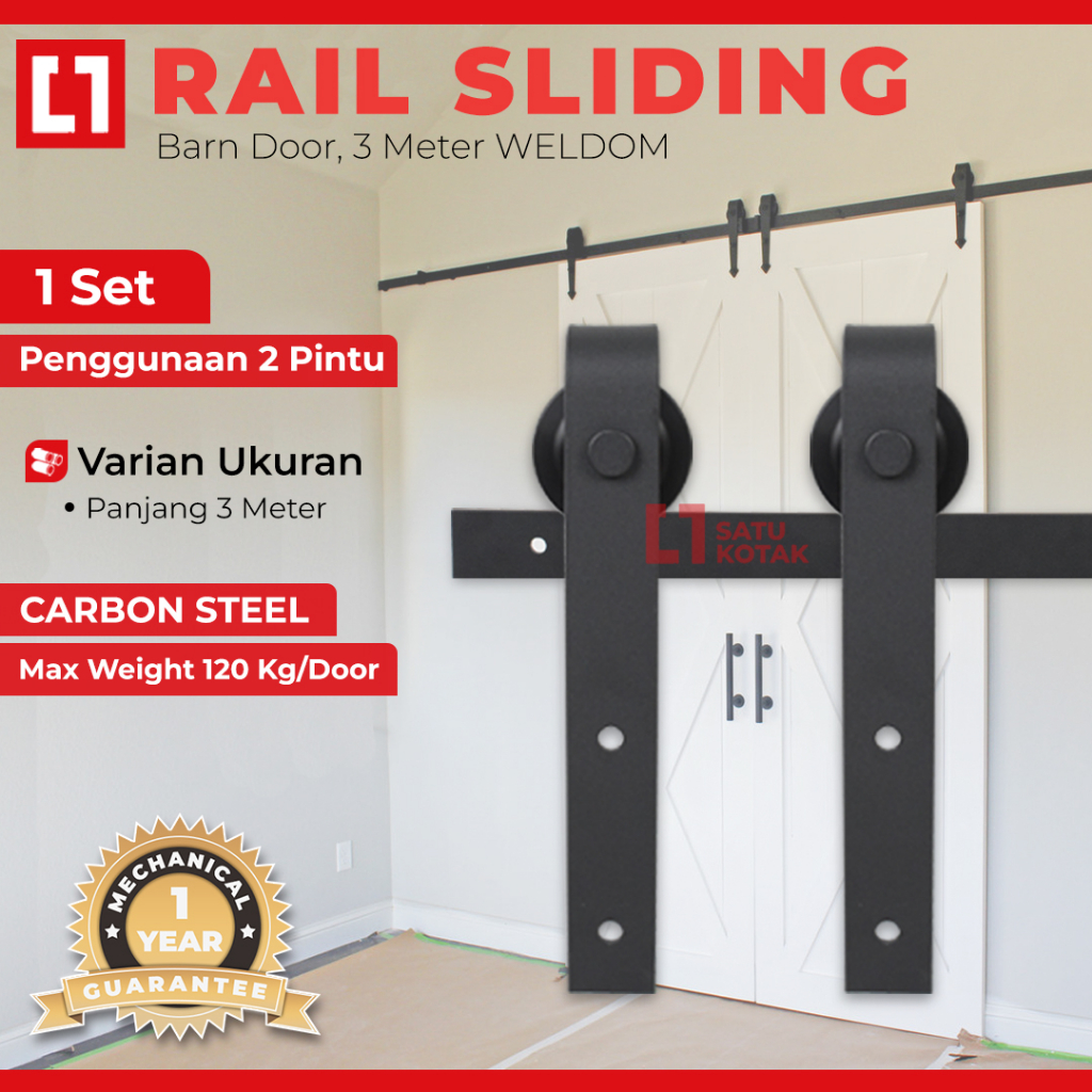 Jual Rel Gantung 2 Pintu Kayu Geser Sliding Track Rail Barn Door 3M Weldom | Shopee Indonesia