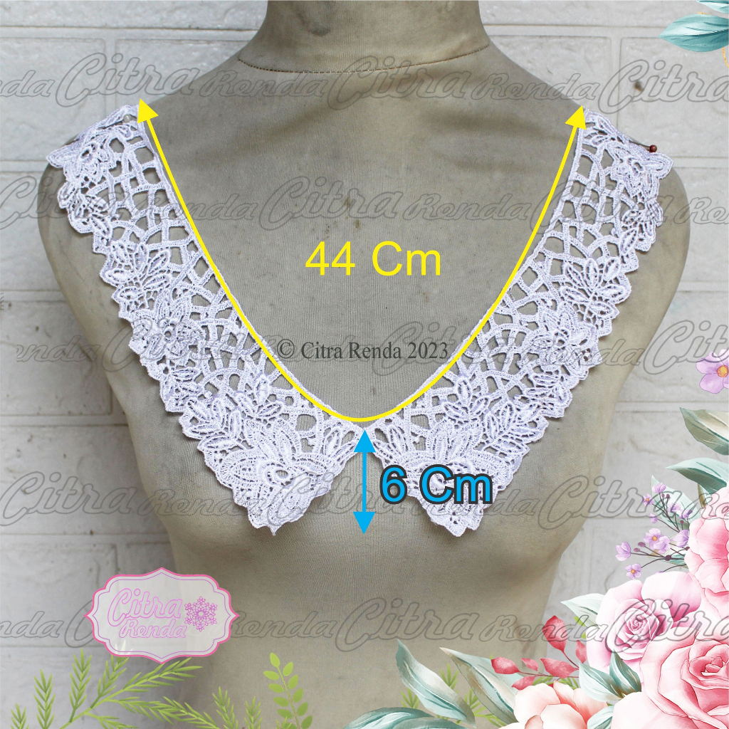 Jual (Per Pcs) AP573 Renda Bordir Leher / Aplikasi Kerah Cantik Putih ...