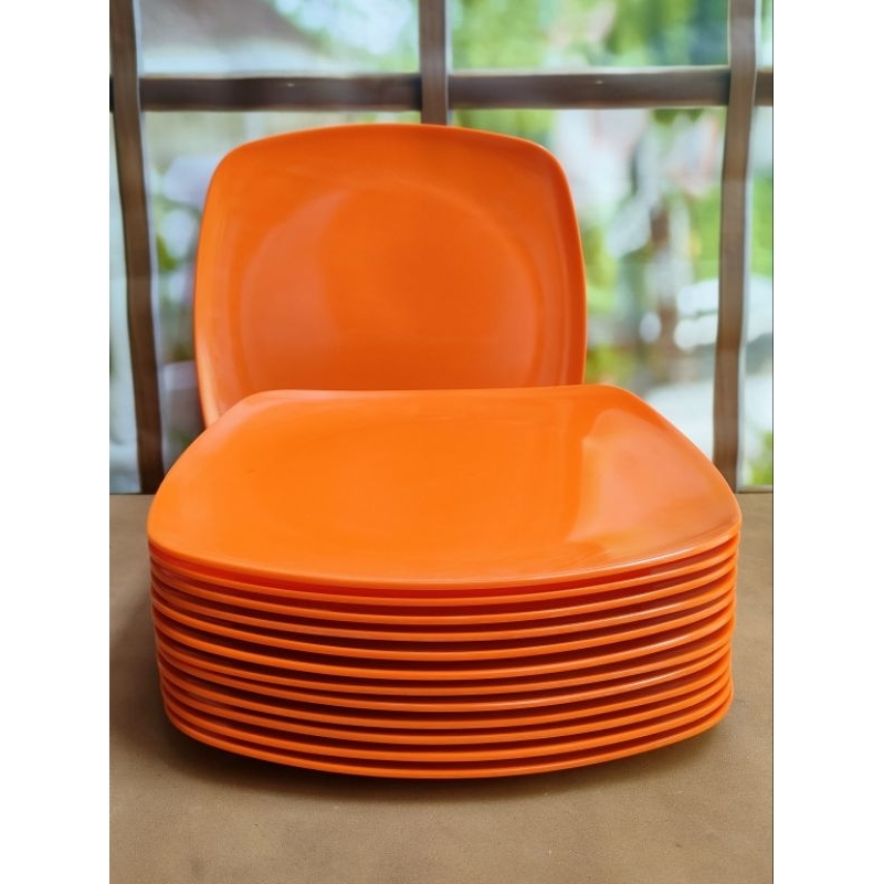 Jual 12pcs piring makan petak saji orange polos melamine food grade SNI ...