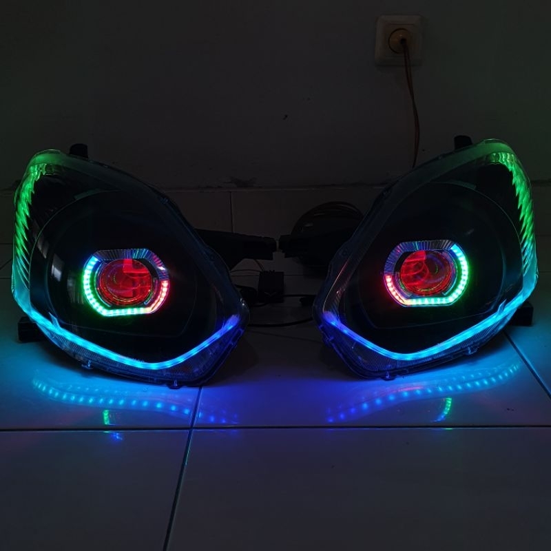 Jual headlamp agya ayla custom projector biled shroud bmw rgb dan drl ...