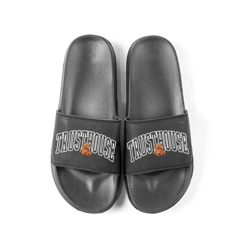 Jual Trust House Sandal Slide Slip On Bear Happiness Black FS | Shopee ...