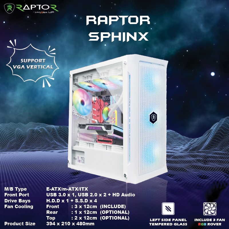 Jual Casing Gaming RAPTOR SPHINX White - Casing Gaming FULL ATX ...