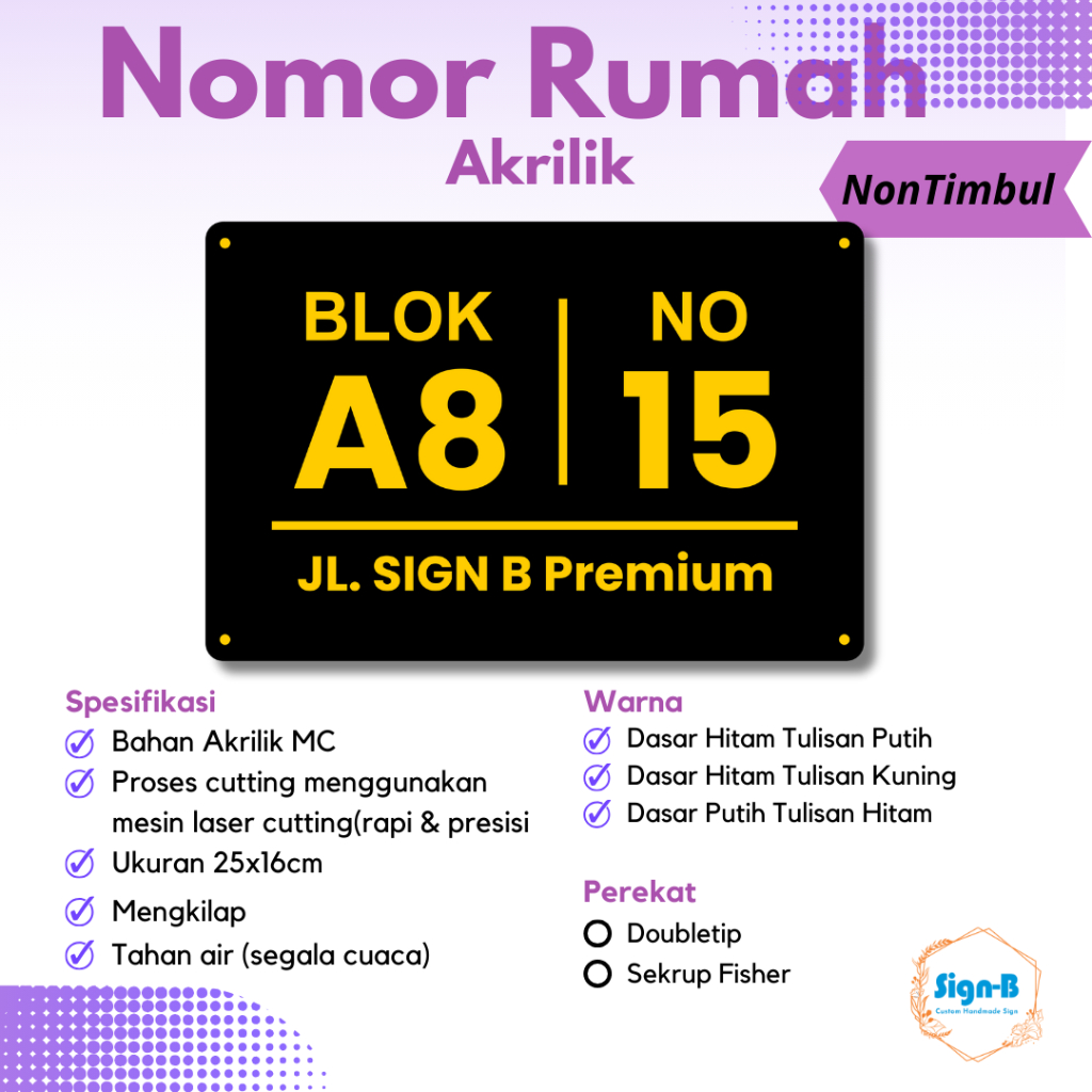 Jual Papan Nomor Rumah Akrilik Murah Non Timbul | 25x16cm | Alamat ...