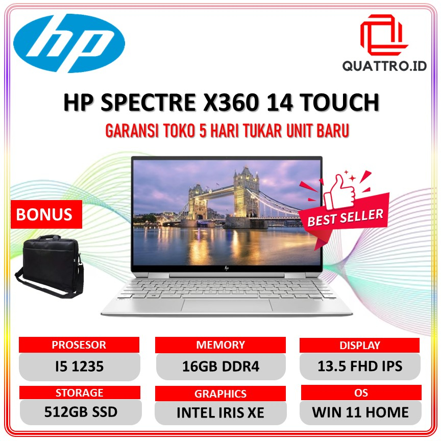 Jual HP SPECTRE X360 14 TOUCH I5 1235 16GB 512SSD WIN11 13.5 FHD IPS ...