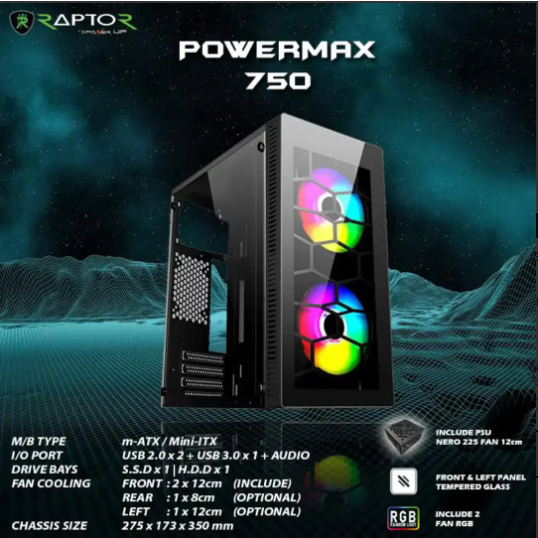 Jual Casing Gaming PC PowerUP Raptor 700 - Tempered Glass - mATX - with ...