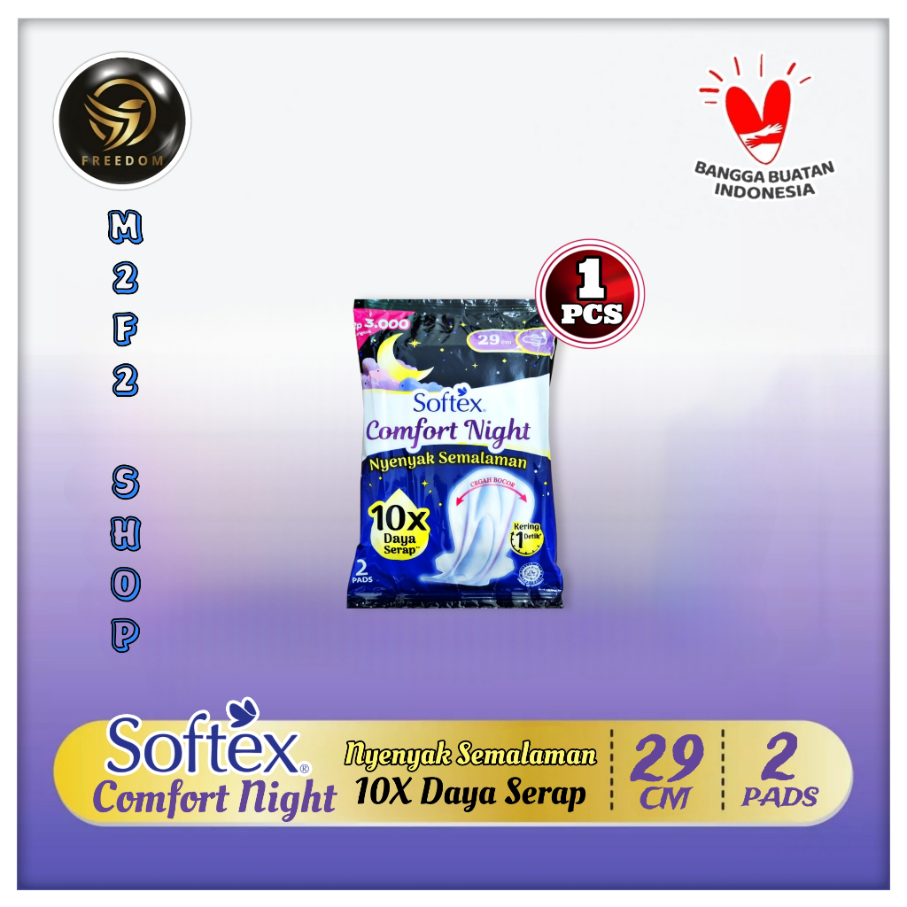 Jual Softex Comfort Night Pembalut Malam Sachet Isi 2 Pads Wing - 29 cm (Kemasan Satuan ...