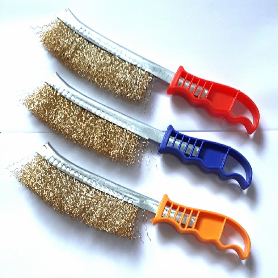 Jual NEW PROMO!! Sikat Kawat Baja kuningan Gagang Besi Model bengkok ...