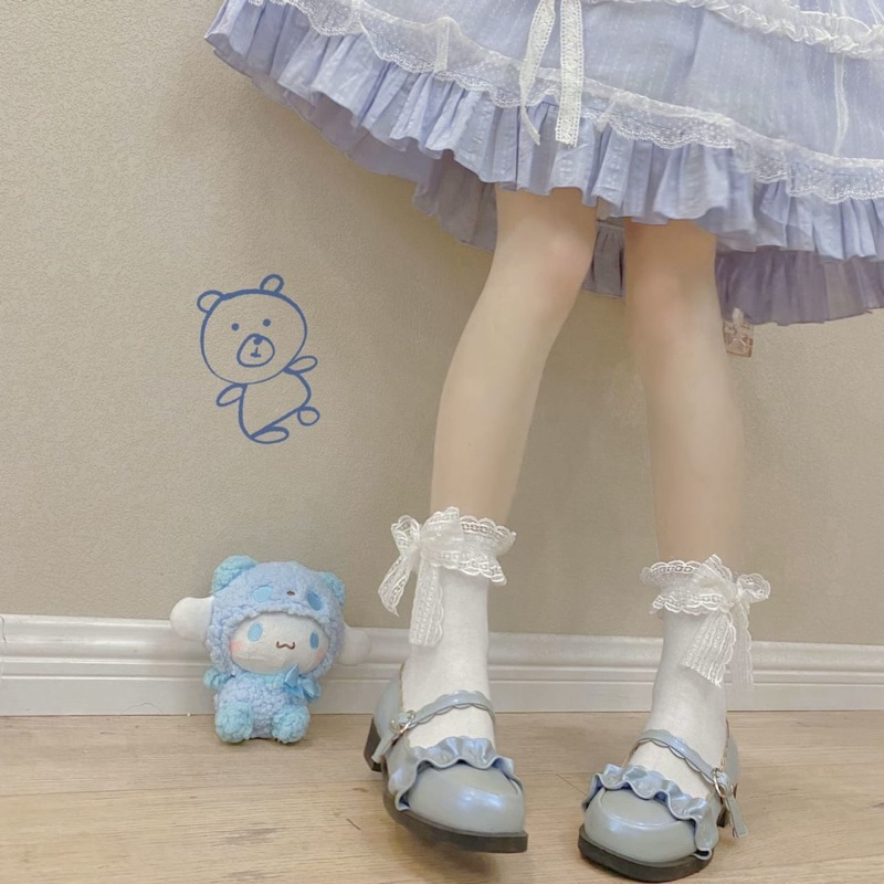 Jual Kaos Kaki Lace Pita Lolita Japanese Putih Renda Pita Sebetis Socks ...