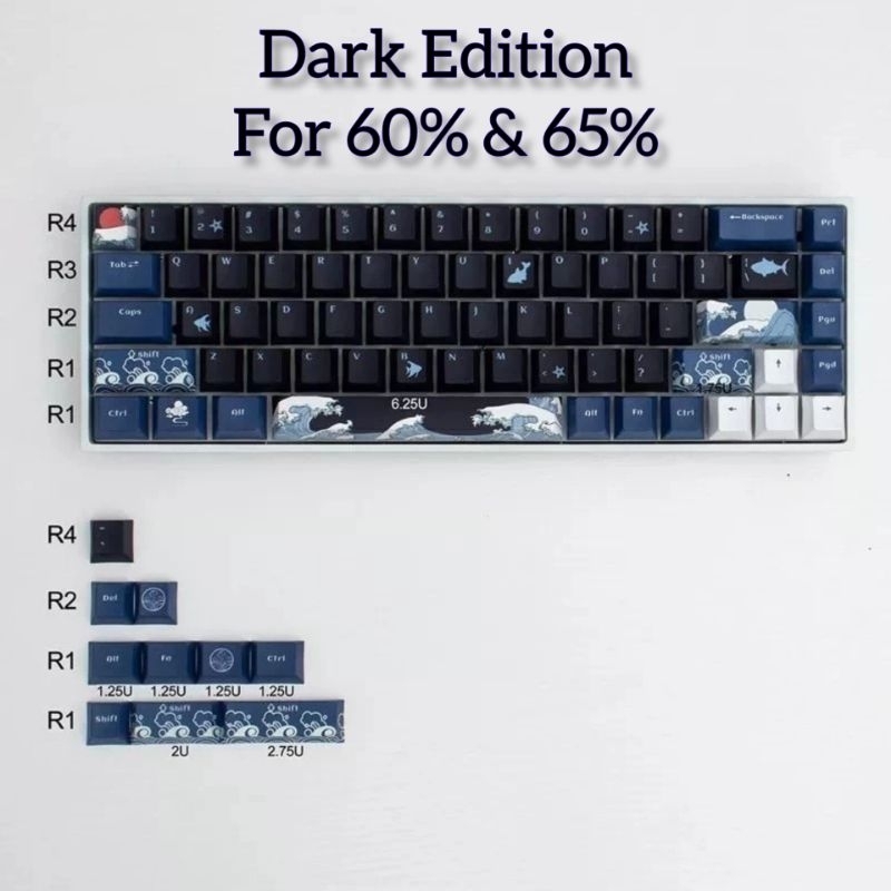 Jual Keycaps PBT Ukiyo e Japanese sea waves - coral sea 60% keyboard ...