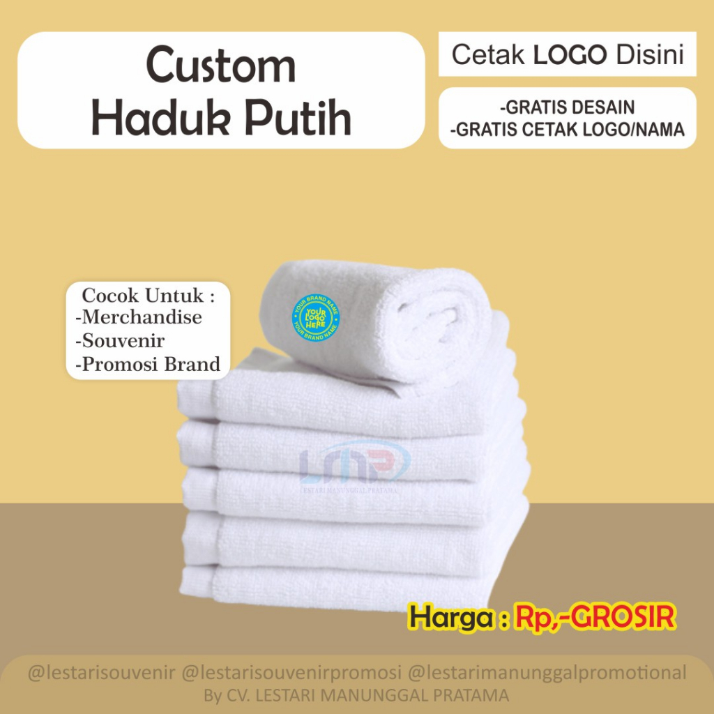 Jual Souvenir Handuk Putih Custom (HD-02) / Handuk Bordir Logo Custom ...