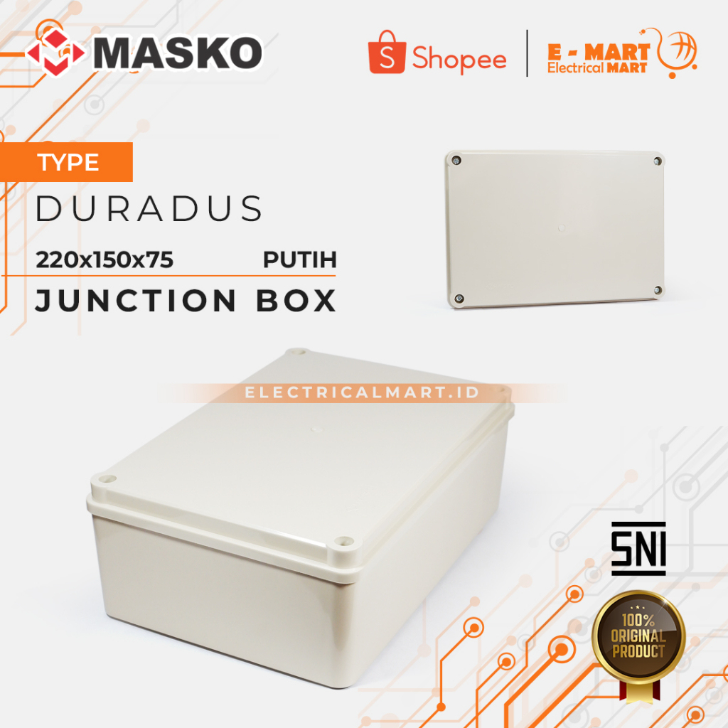 Jual MASKO Duradus Hitam Putih Datar polos 220x150x75 Junction Box PVC ...
