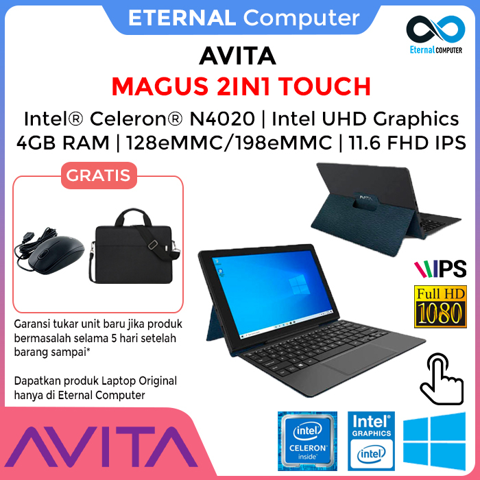 Jual Avita Magus 2in1 Touch N4020 4gb 128 eMMC w10 11.6 Fhd Ips Black ...
