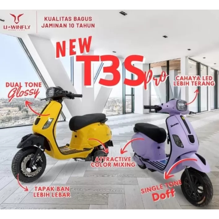 Jual Motor Listrik UWINFLY T3s Pro NEW Model Vespa | Shopee Indonesia