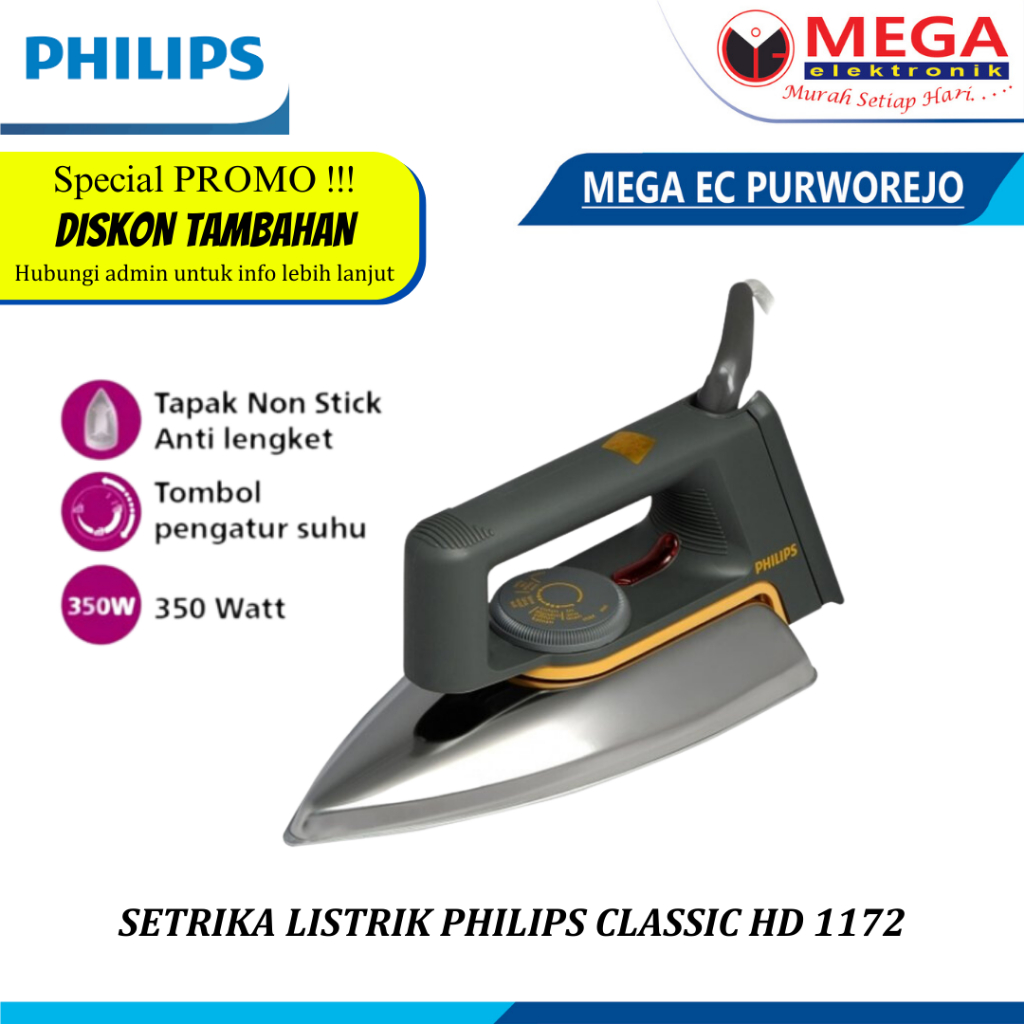Jual SETRIKA LISTRIK PHILIPS CLASSIC HD 1172 | Shopee Indonesia