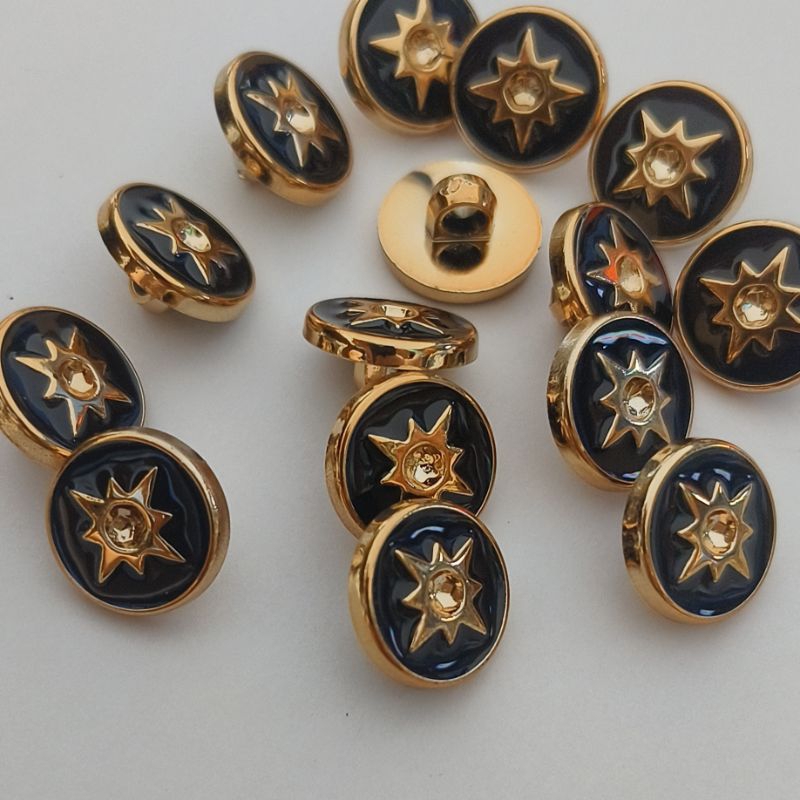 Jual 12 Pcs Kancing Rose gold motif bintang hitam Ukuran 1.5 cm 1.8 cm ...