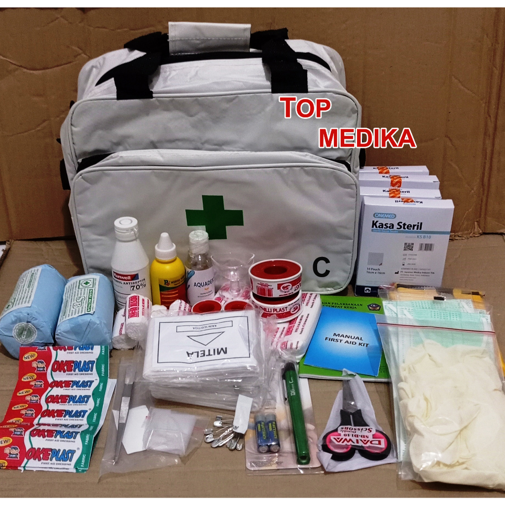 Jual Tas P3K Tipe C Putih / First Aid Kit Type C White Bag Lengkap ...