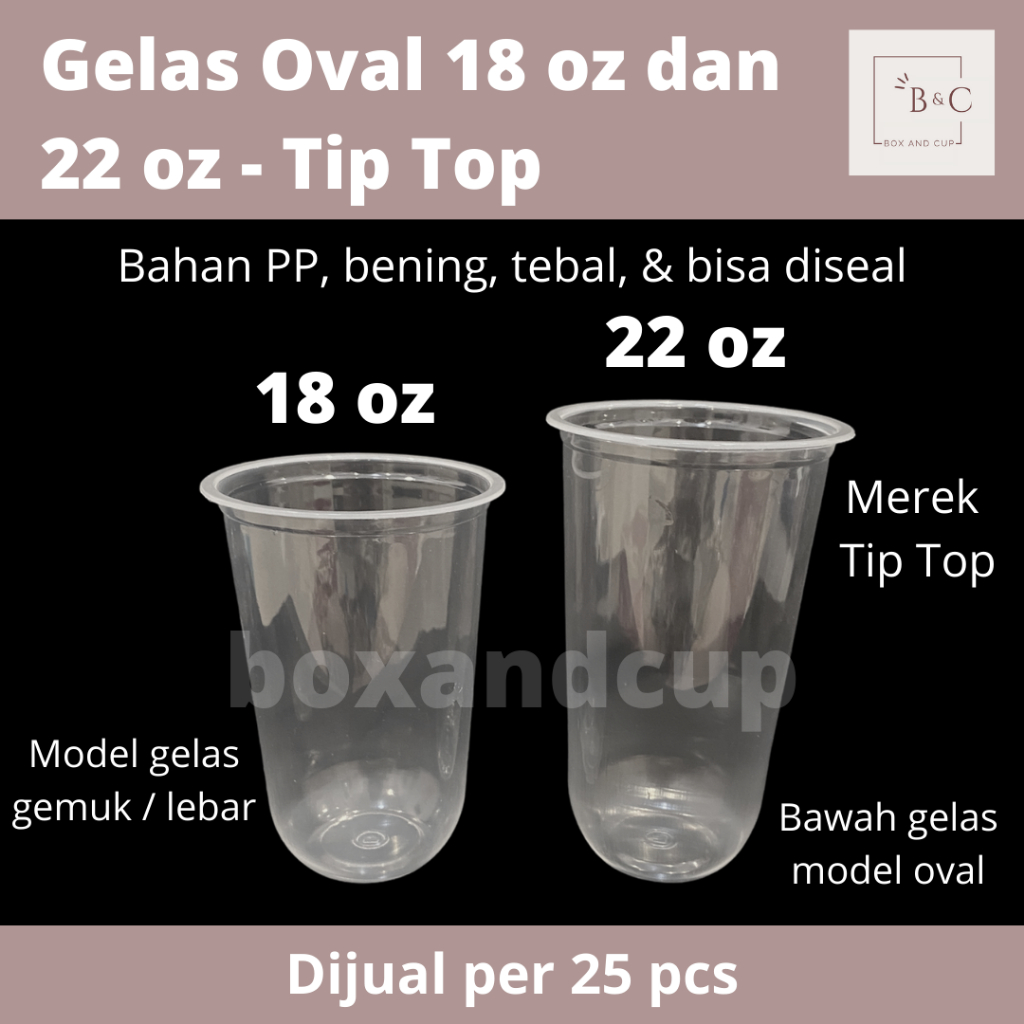 Jual Gelas Plastik Oval Bening Tip Top / U Cup / Gelas Boba / Bubble ...