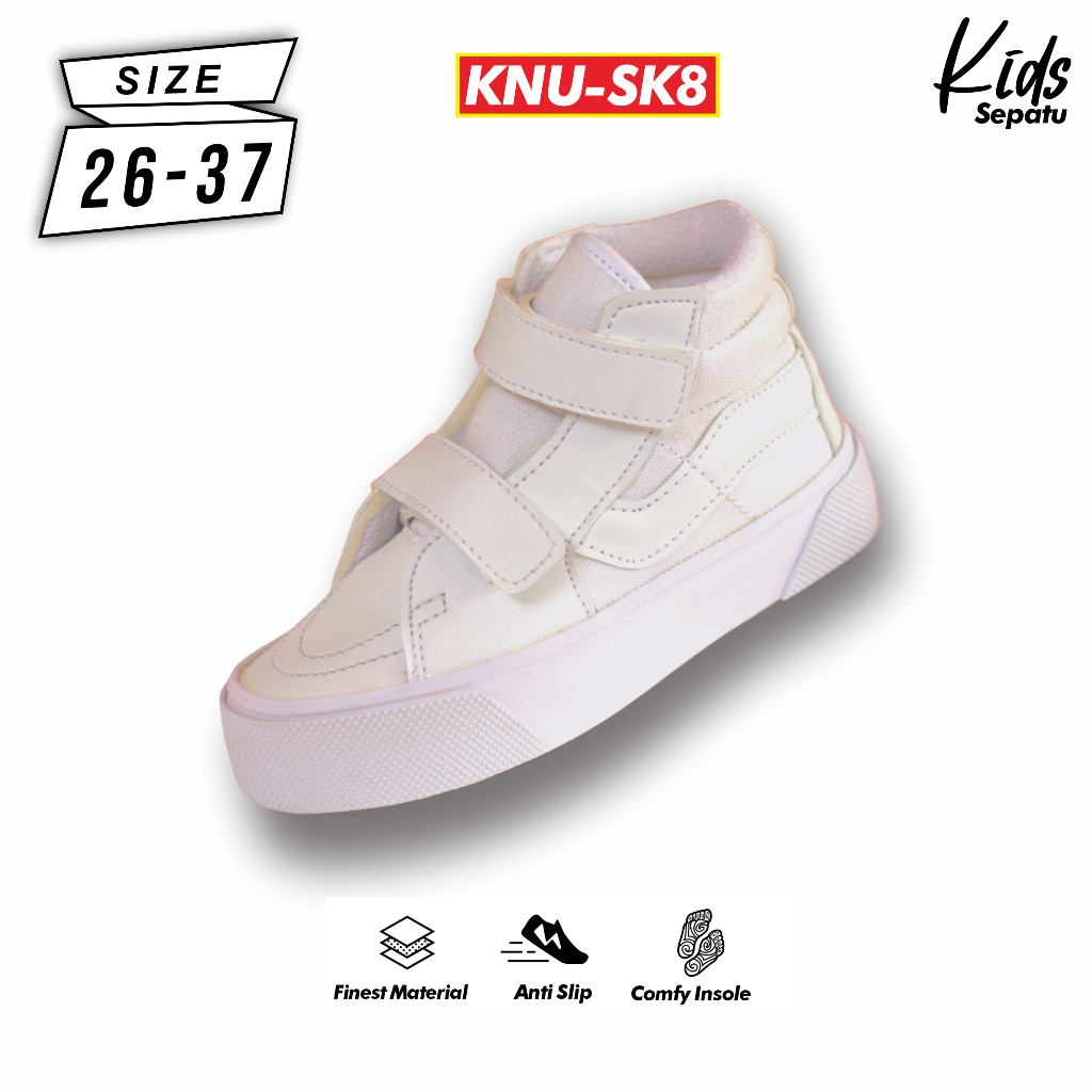 Jual Sepatu Sekolah Strap Velcro KNU SK8-Hi Full Putih Sneakers Anak ...