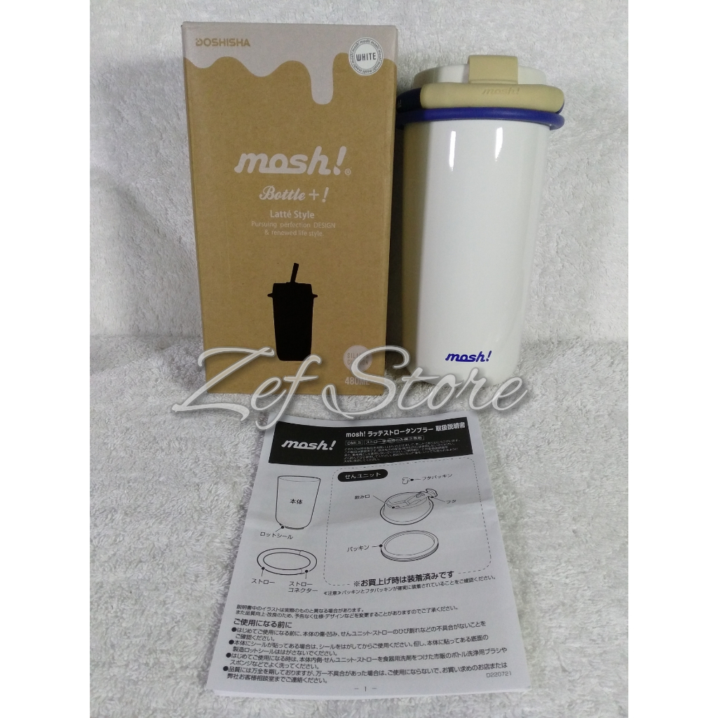Jual [ORIGINAL] Mosh! Mosh DMLS480 Latte Style Straw Thermoflask Tumbler Bottle 480ml - White ...