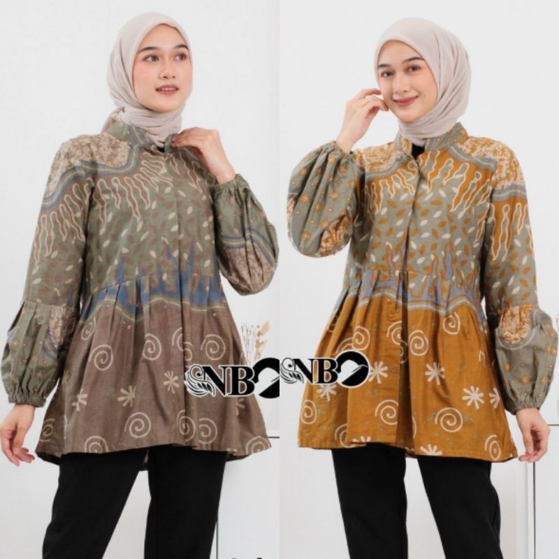 Jual Batik wanita ASJ SA HRB026 Kenongo Kemeja Tosca Pendek | Shopee Indonesia