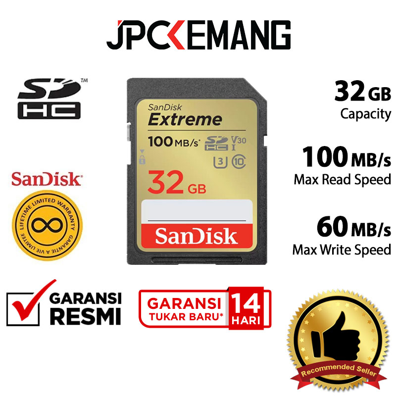 Jual SanDisk Extreme SDHC 32GB 100MB/s UHS-I SD Card Sandisk Extreme 32 GB 100MBs Garansi Resmi ...