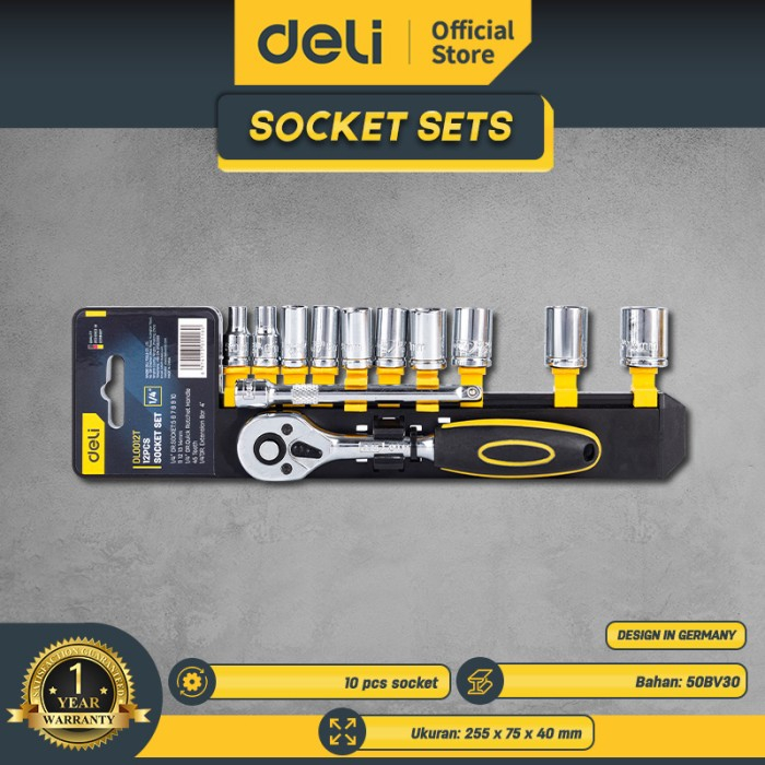 Jual Deli Socket Sets / Paket Kunci Sok1/4 12pcs Scoket Set Perkakas ...