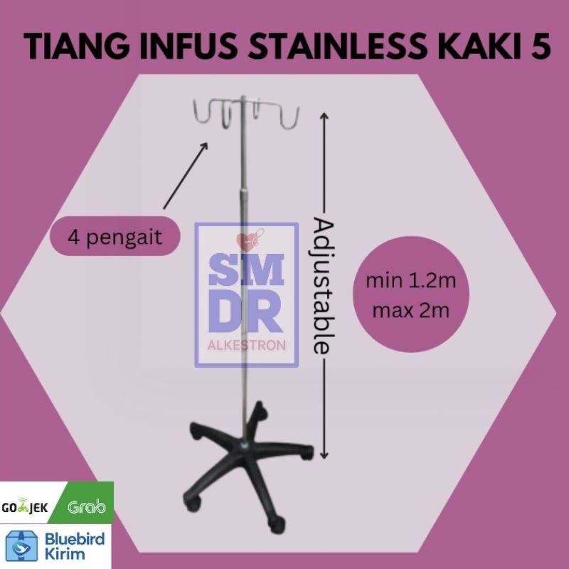 Jual tiang infus stainless roda kaki 5 dengan 4 pengait | Shopee Indonesia