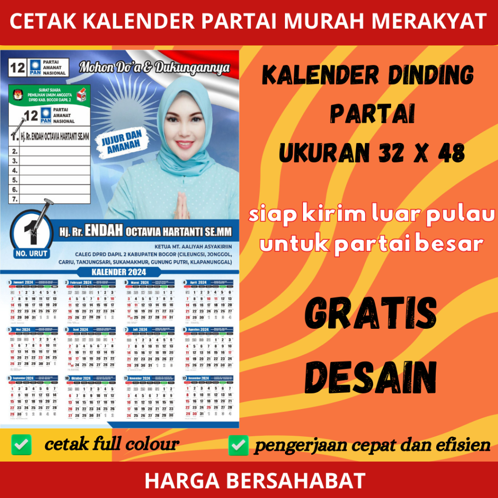 Jual CETAK KALENDER DINDING PARTAI 2025 CUSTOM DUPLEX 250GSM 1000PCS ...