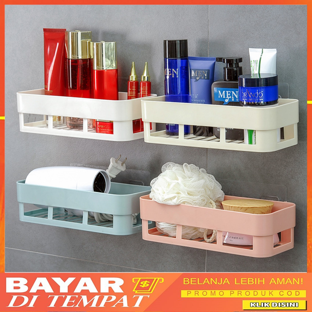 Jual Rak Kamar Mandi Persegi Panjang Tempel Dinding Tanpa Paku / Wall ...
