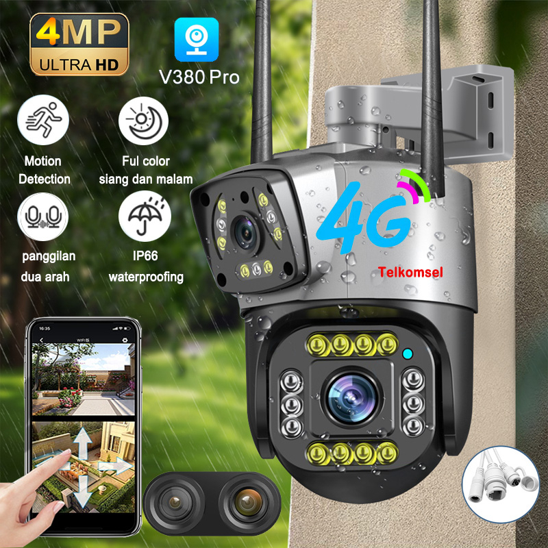 Jual cctv simcard 4G outdoor 2 Kamera 4MP cctv PTZ jarak jauh lewat hp ...