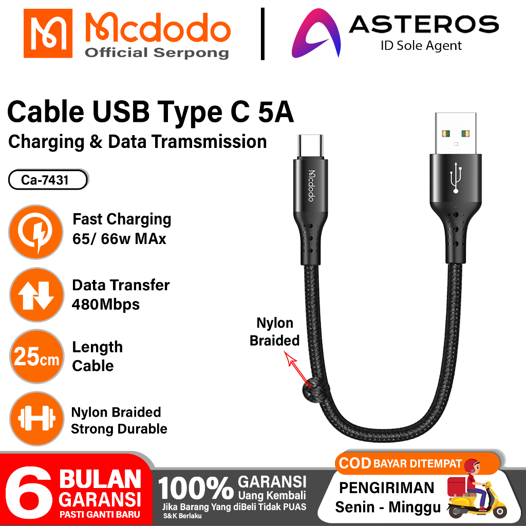 Jual MCDODO Kabel Pendek Type C, Lightning, Micro USB Cable PowerBank ...