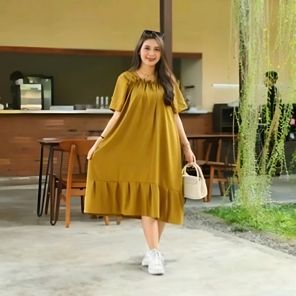 Jual Home Dress Rufle Kerut Dada Crinkle Airflow Premium | Shopee Indonesia