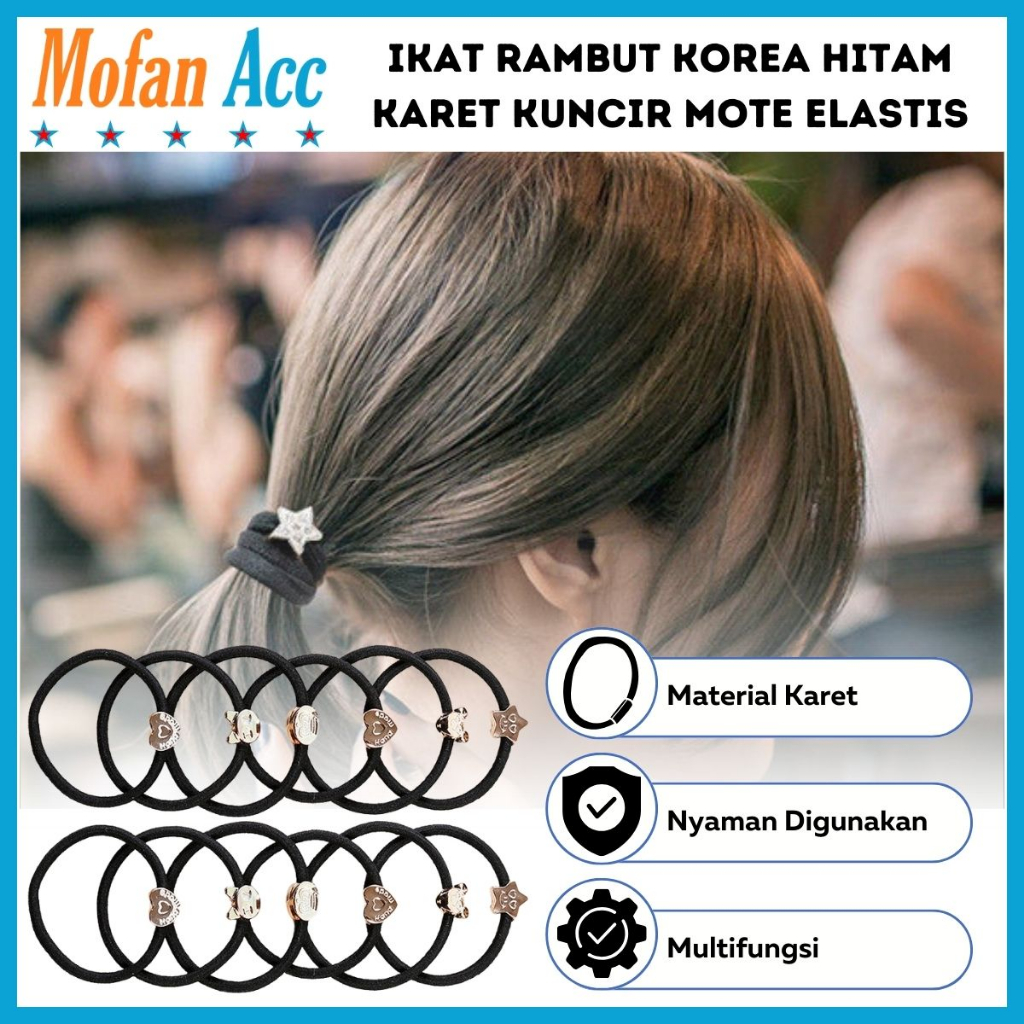 Jual Ikat Rambut Korea Hitam Mote / Karet Kuncir Super Tebal / Black ...