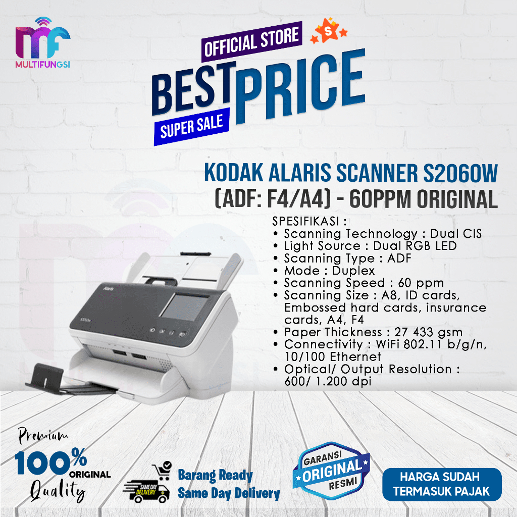 Jual Kodak Alaris Scanner S2060W (ADF: F4/A4) - 60ppm | Shopee Indonesia